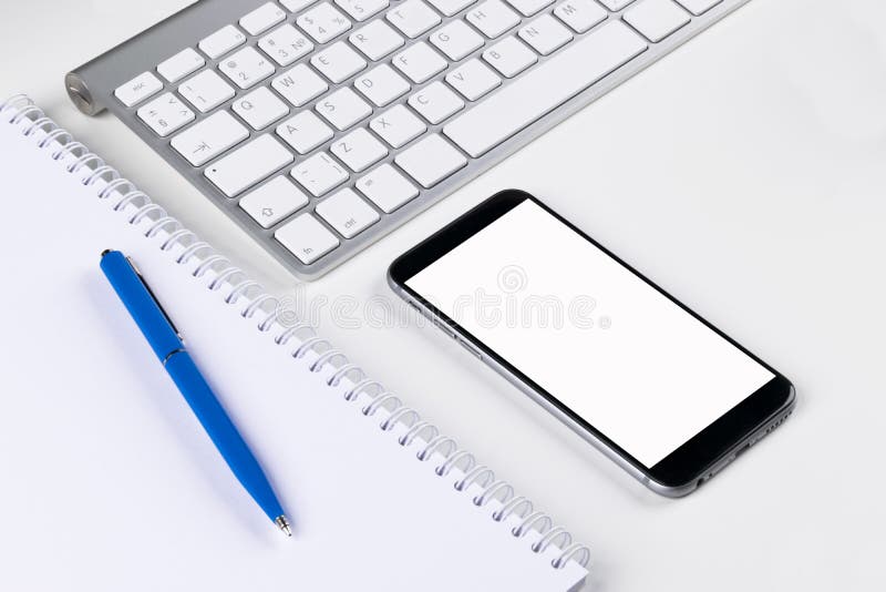 Office Table with Computer, Wireless Computer Keyboard, Tablet ...