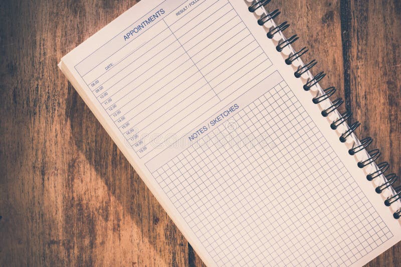 Office Table Concept. Blank Notebook with Appointments List and Notes ...
