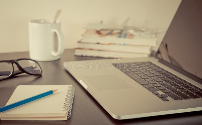 Office Table Desk with Laptop and Coffee Stock Photo - Image of ...