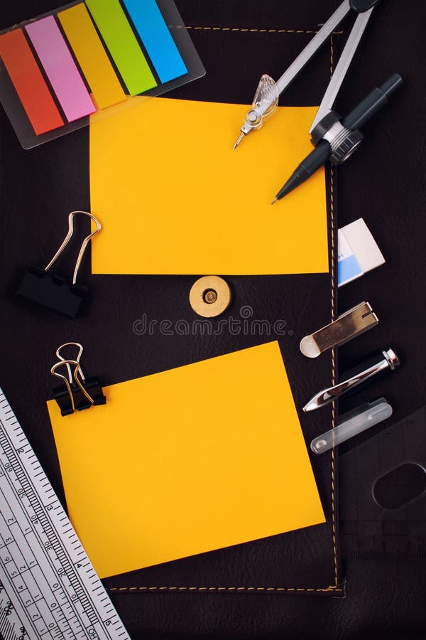 Office Table Desk with Set of Office Stationery or Math Supplies. Stock ...