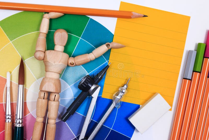 Office Table Desk with Set of Tools for Creative Art Work. Stock Image ...