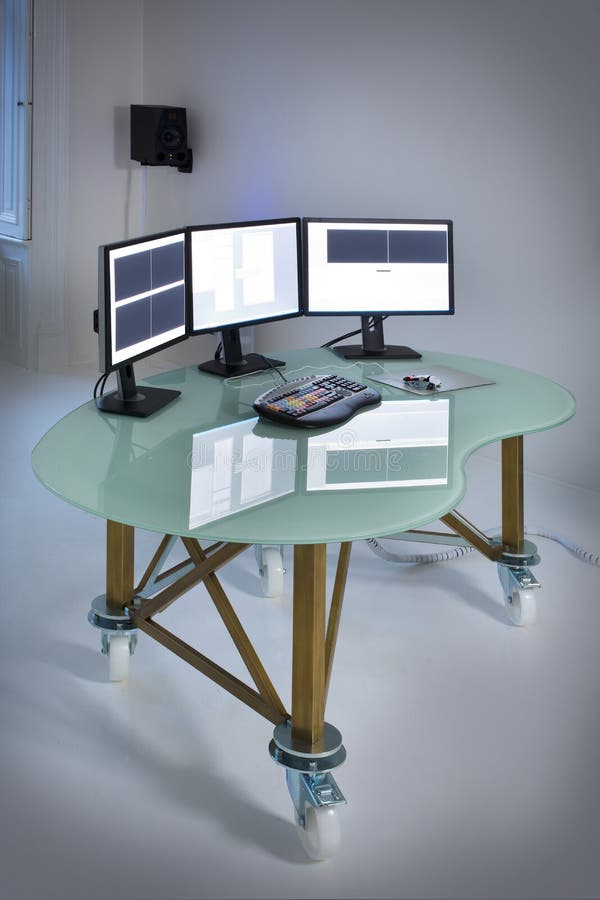 Office with Table Desktop Computer Stock Image - Image of interior ...