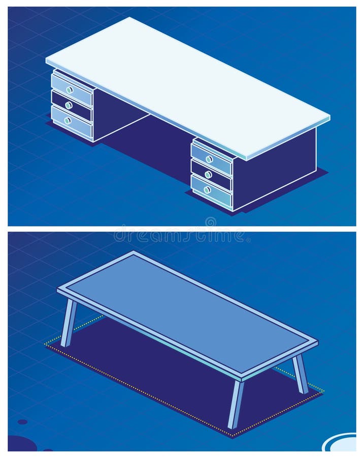 Office Table with Drawers and Four Legs. Empty Desk. Isometric Concept ...