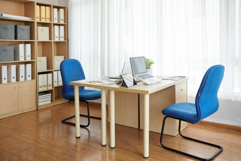 Office Table with Laptop, Tablet and Documents Stock Photo - Image of ...