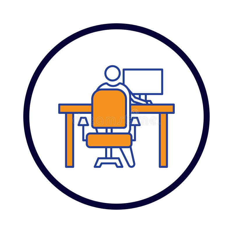 Office, Table, Man, Computer, Office Stuff Working Table Icon Stock ...