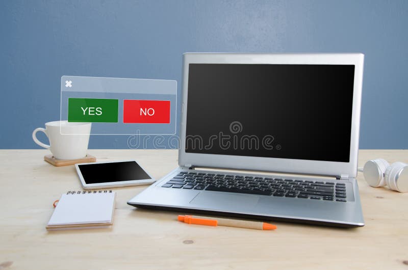 Office Table with Notebook,equipment Office and Yes or No Icon C Stock ...