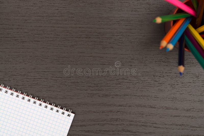 Office Table with Notebook and Pencils. Stock Photo - Image of notebook ...