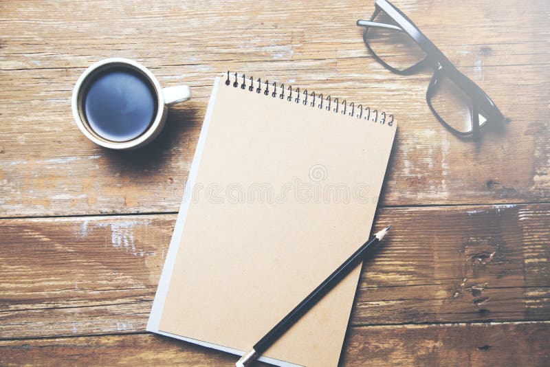 Office Table with Notepad and Coffee Cup Stock Image - Image of office ...