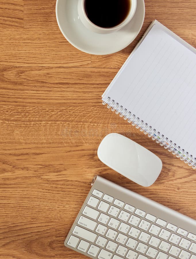 Office Table with Notepad, Computer and Coffee Cup and Computer ...