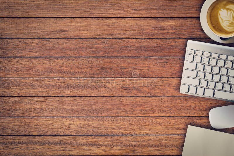 Office Table with Notepad, Computer and Coffee Cup and Computer Stock ...