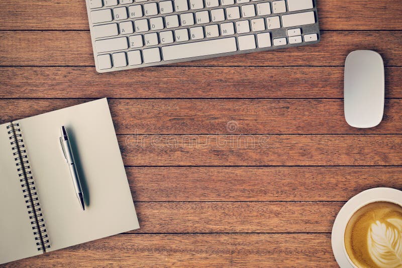Office Table with Notepad, Computer and Coffee Cup and Computer Stock ...