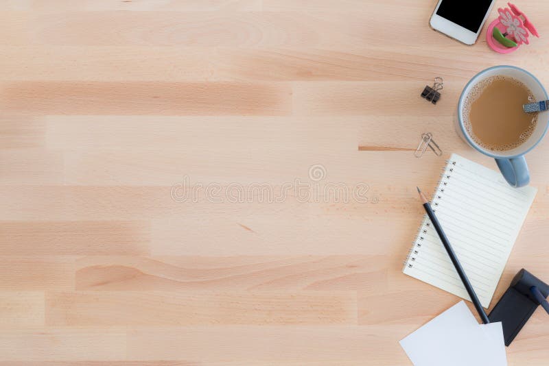 Office Table with Notepad, Computer, Pencil and Business Cards. Stock ...