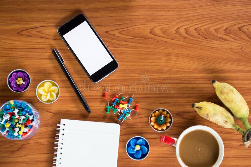 Office Table with Notepad, Laptop and Coffee Cup. Stock Photo - Image ...