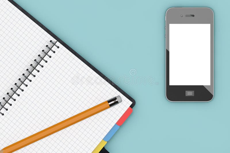 Office Table with Notepad Organiser and Mobile Phone. 3d Rendering ...