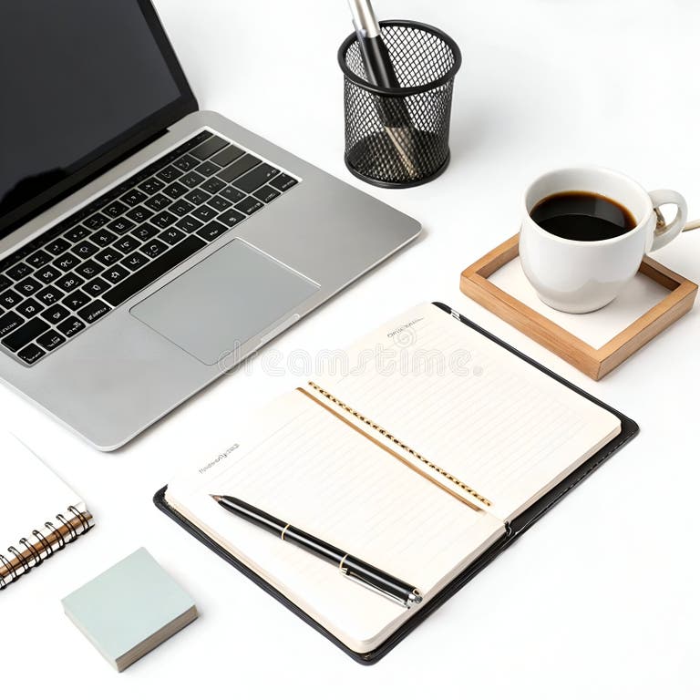 Office Table Set Isolated on White Background Stock Illustration ...