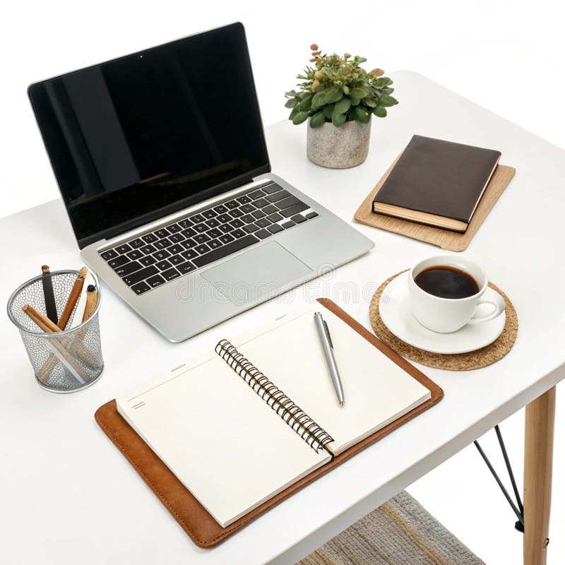 Office Table Set Isolated on White Background Stock Illustration ...