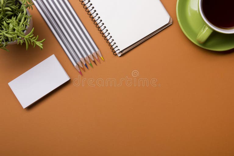 Office Table with Supply and Coffe Cup. View from Above Stock Photo ...