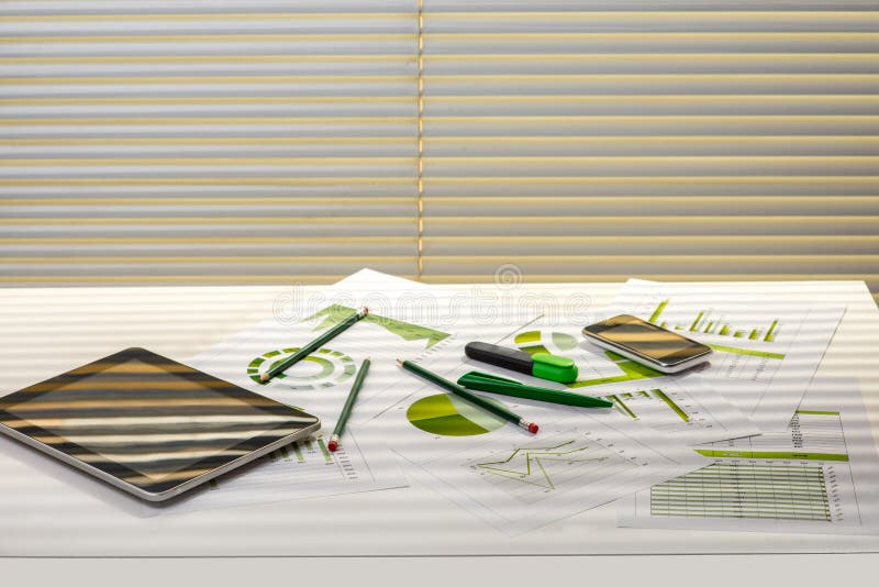 Office Table with Working Stuff Stock Image - Image of paper, digital ...