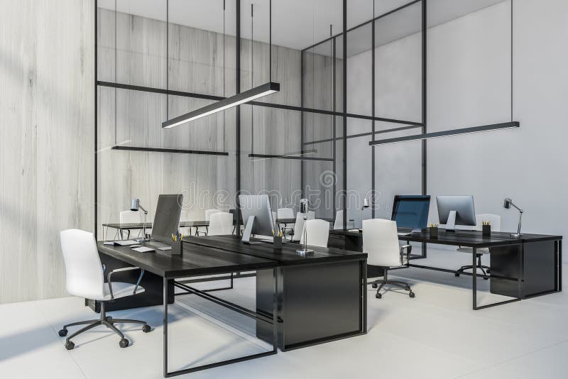 Office Tables with Armchairs Face To Face, Concept of Open Space Work ...