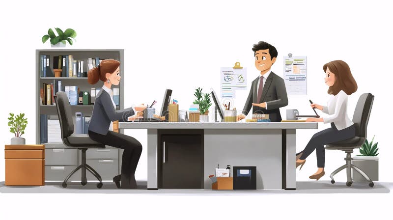 Office Team Meeting Collaboration Stock Illustration - Illustration of ...