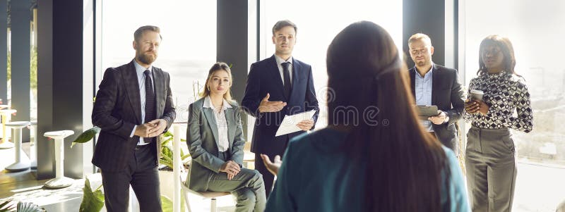 Office Team Participating in Group Meeting or Work Conversation ...