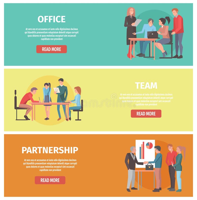Office Team Partnership Posters with Text Set Stock Vector ...