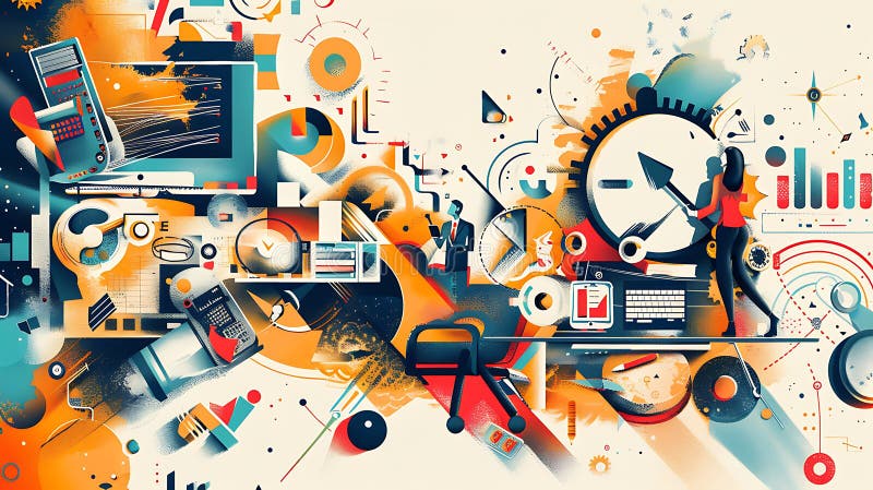 Office Team Poster Showcasing Tools of Collaboration and Creative ...