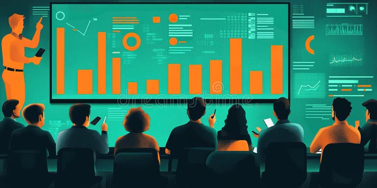 Office Team Reviews Data Analytics Presentation with Visual Graphics on ...