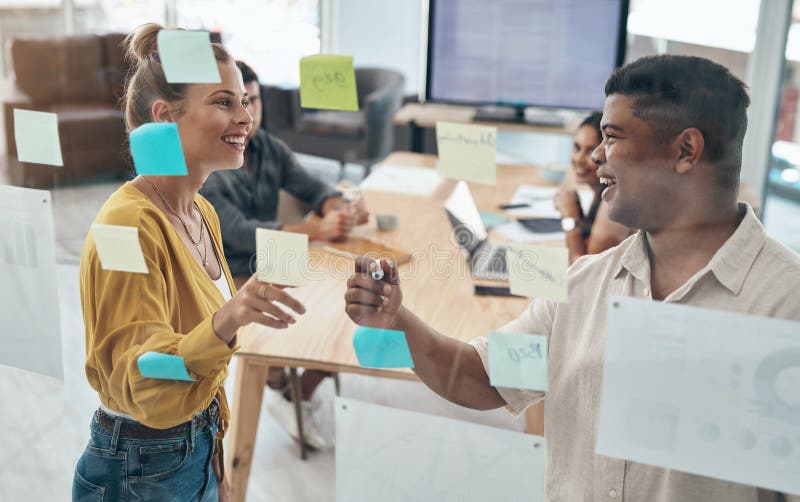 Office, Teamwork and Business People with Sticky Notes for Planning ...