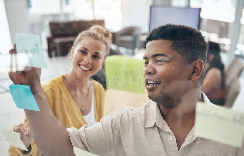 Office, Teamwork and Business People with Sticky Notes for Solution ...