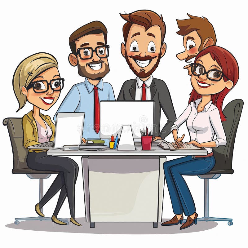 Office Teamwork in Cartoon Style Stock Illustration - Illustration of ...