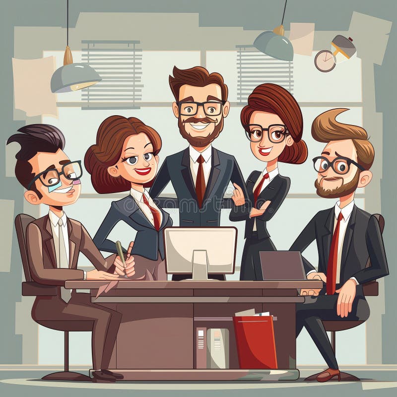 Office Teamwork in Cartoon Style Stock Illustration - Illustration of ...