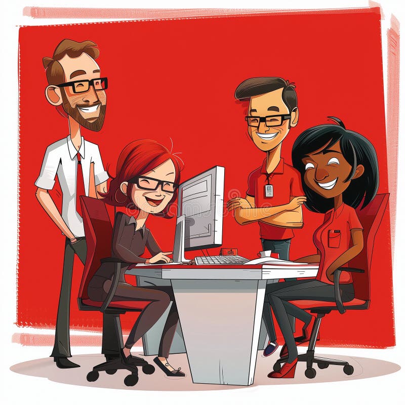 Office Teamwork in Cartoon Style Stock Illustration - Illustration of ...