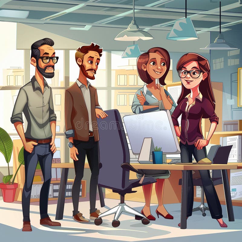 Office Teamwork in Cartoon Style Stock Illustration - Illustration of ...
