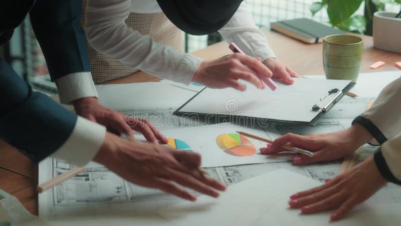 Office Teamwork Discussion Architecture Blueprints Draw Building Plan ...