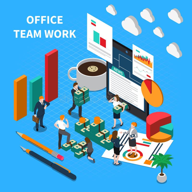 Office Teamwork Isometric Concept Stock Vector - Illustration of ...
