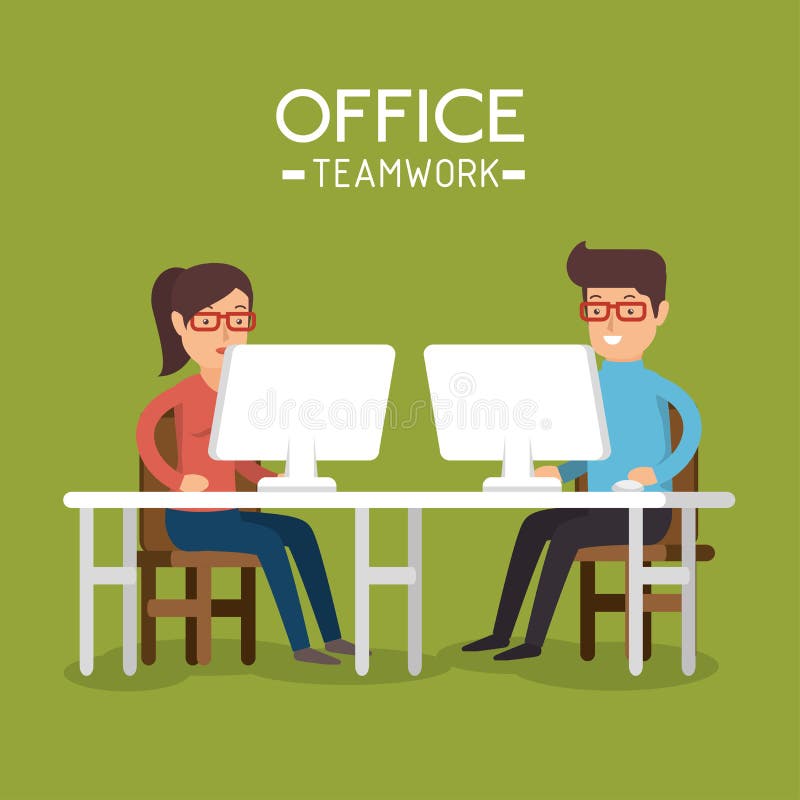 Office Teamwork People Using Computer Stock Vector - Illustration of ...