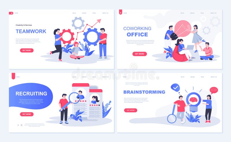 Office Teamwork Web Concept for Landing Page in Flat Design. Vector ...