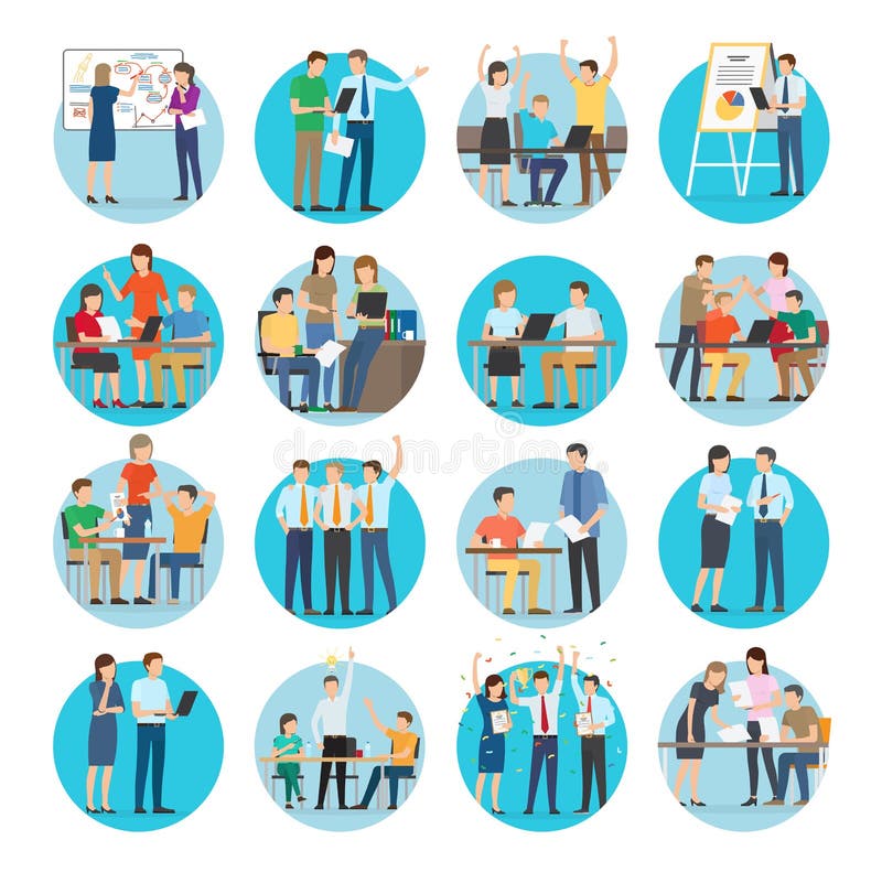 Office Teamworking Process Collection on White Stock Vector ...
