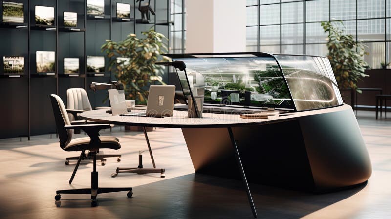 Office with a Technological Table, Virtual Reality and Wireless ...