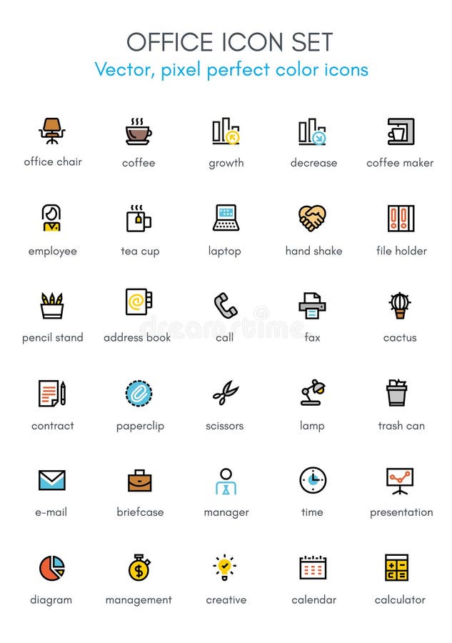 Office Theme Line Icon Set. Stock Illustration - Illustration of chair ...
