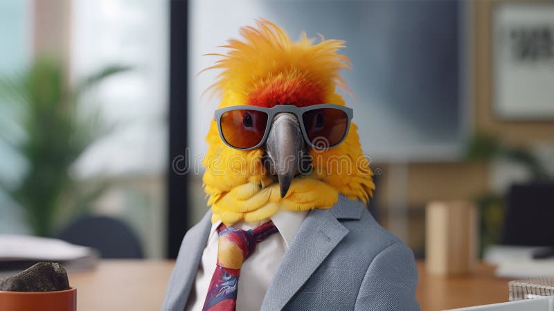 In the Office, There is a Comical Parrot Donning Sunglasses Stock ...