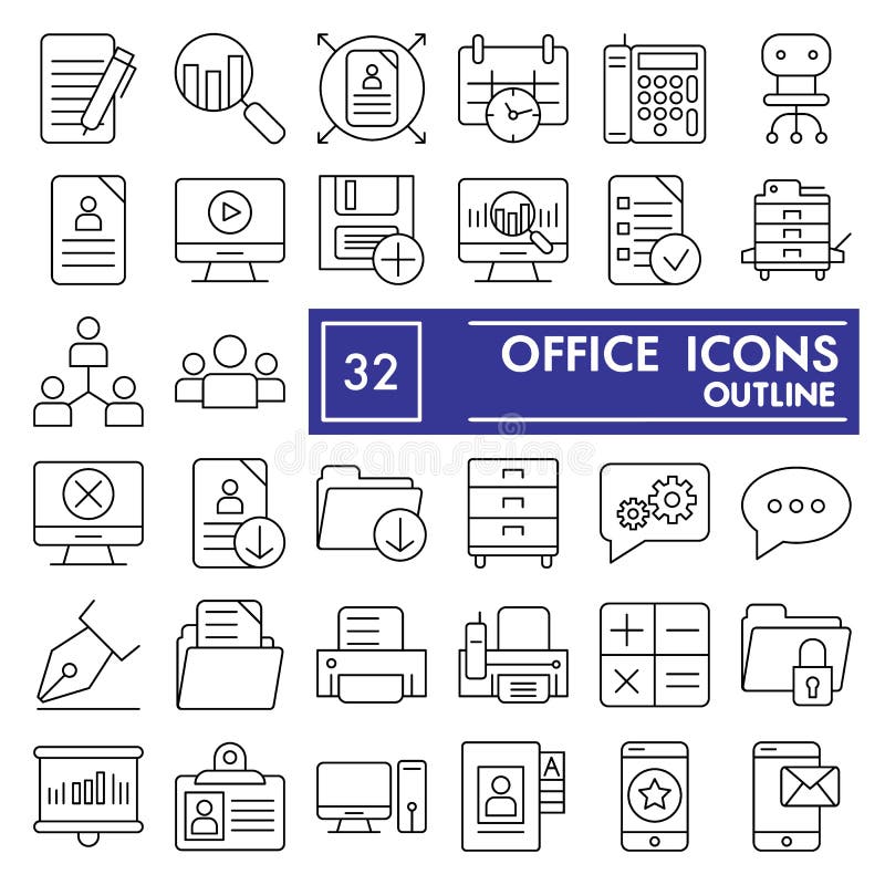 Office Thin Line Icon Set, Workspace Symbols Collection, Vector ...
