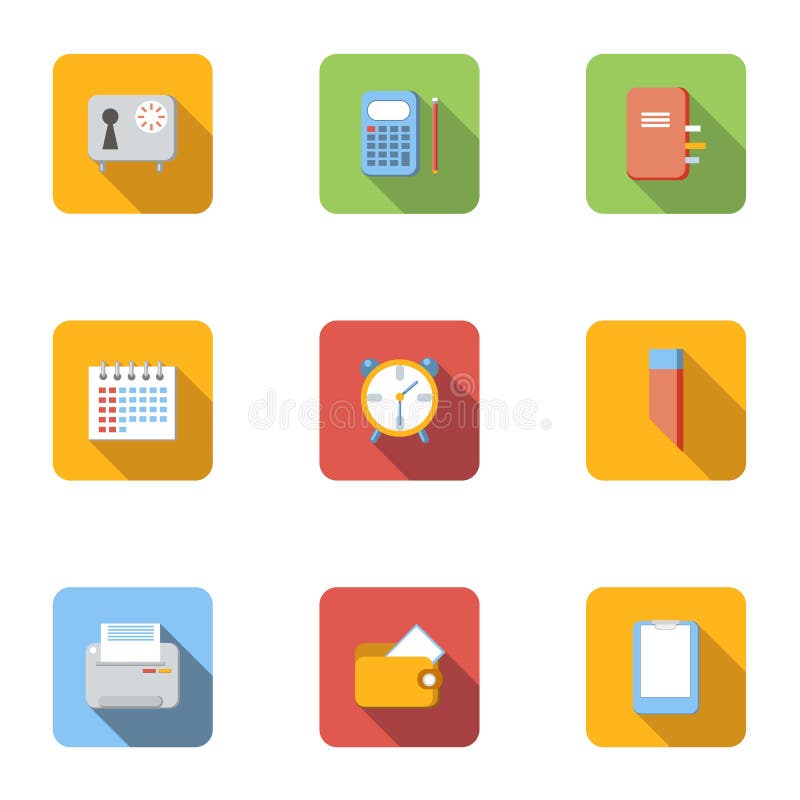 Office Things Icons Set, Flat Style Stock Vector - Illustration of ...