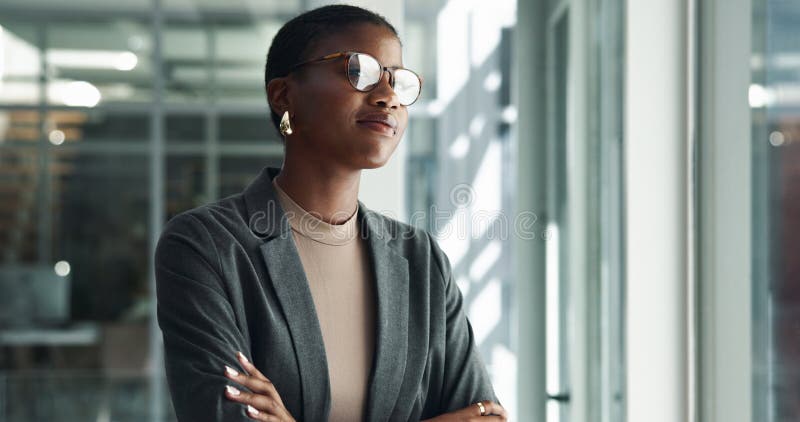 Office, Thinking or Black Woman with Ideas, Choice or Creative Problem ...