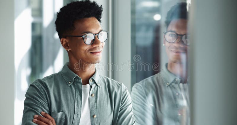 Office, Thinking and Man with Ideas, Smile and Future Plan for Creative ...