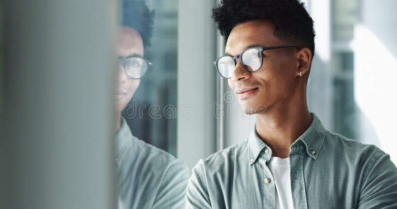 Office, Thinking and Proud Man with Ideas, Smile and Future Plan for ...