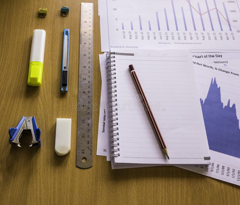 Office Tool on Workspace,Working on a Table Chart Analysis Stock Image ...