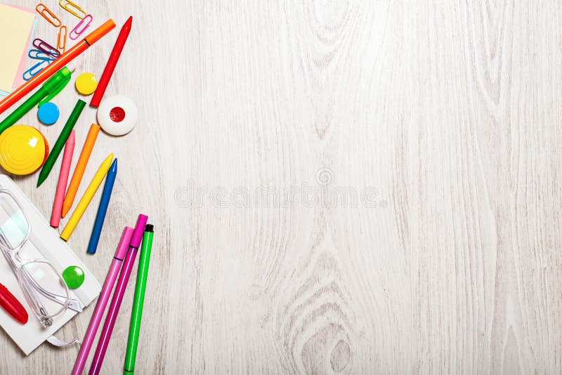 Office Tools Assortment Border Background on White Table Stock Image ...