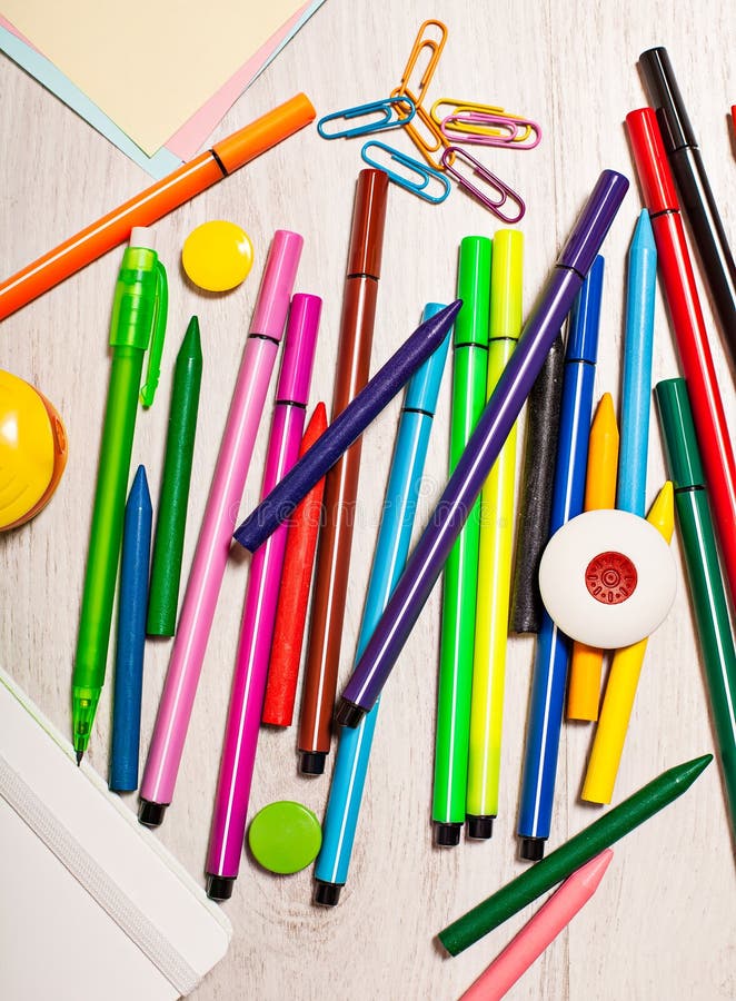 Office Tools Assortment on White Table Stock Photo - Image of color ...